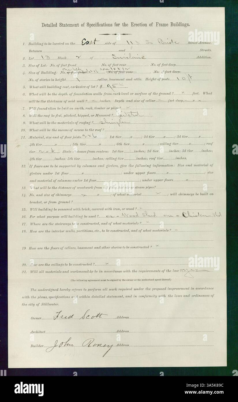Building permit number 346, issued on August 13, 1888, authorized the ...