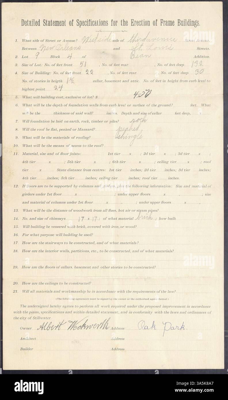 Building permit number 1308, issued December 12, 1907, permitted the ...