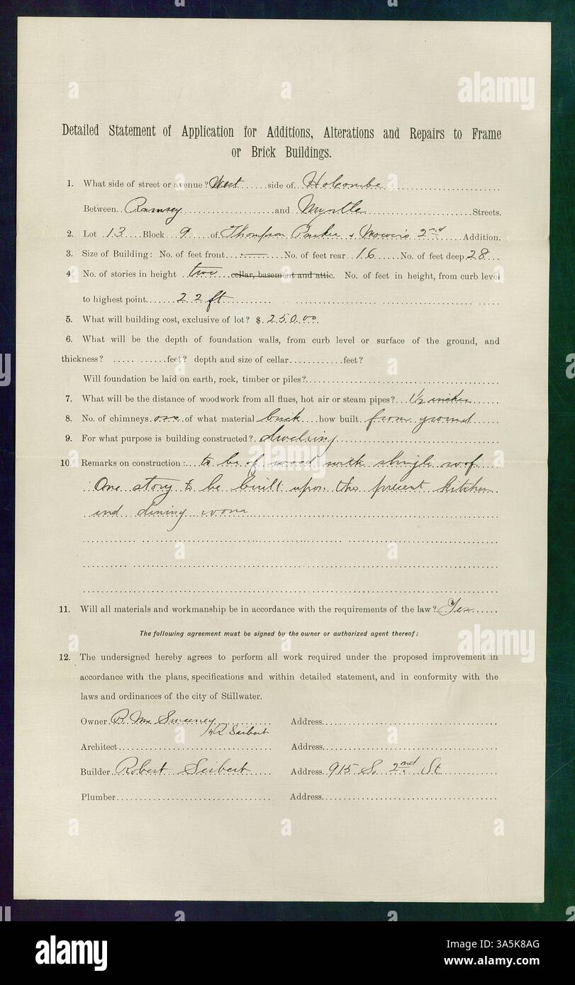 Building permit number 432, submitted June 15, 1889, allowed additions ...