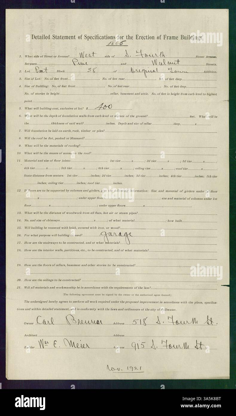 Building permit issued for a new frame building in Stillwater ...