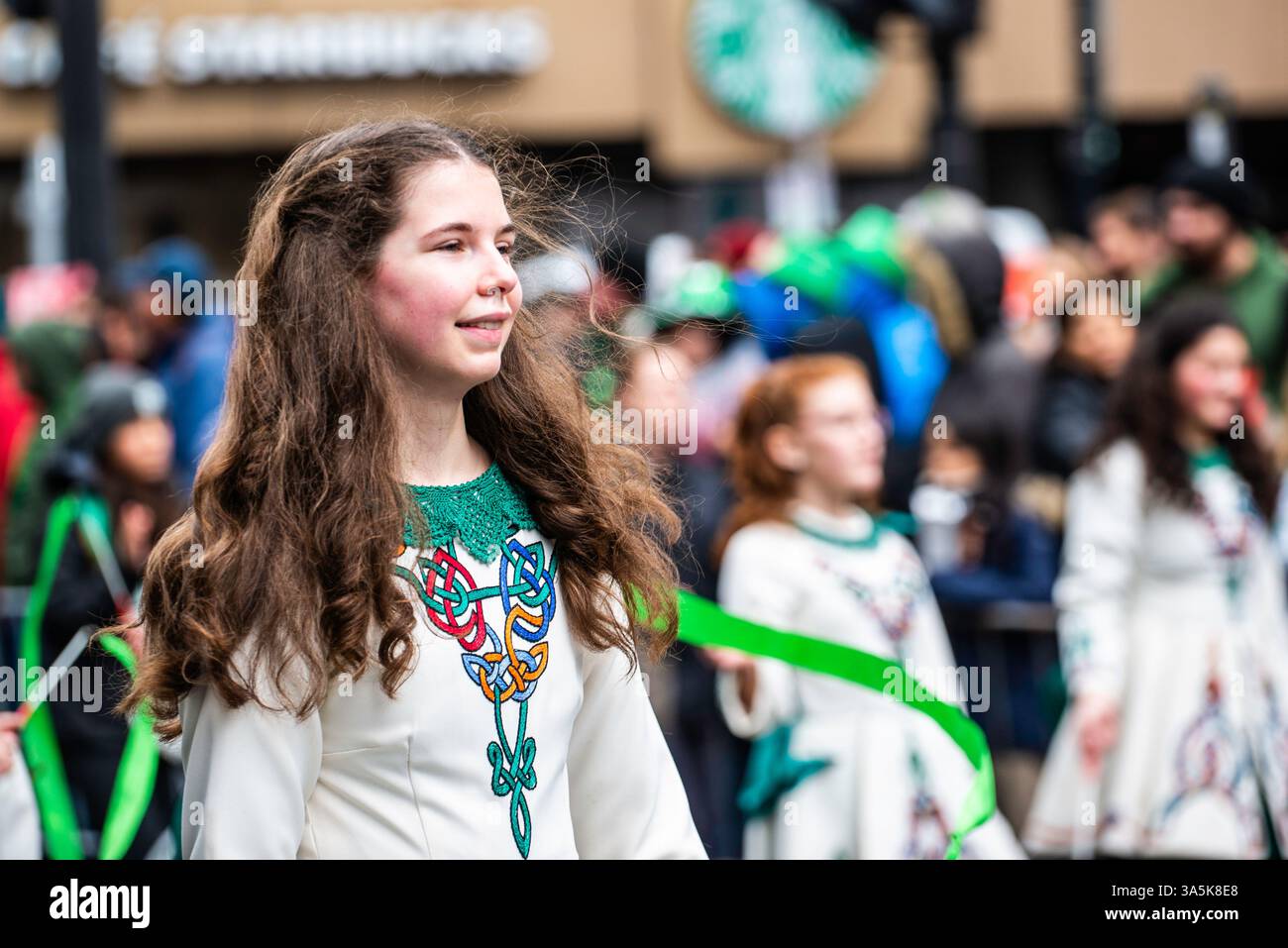 Montreal, Canada - March 16 2025： People celebrating the Saint Patrick ...
