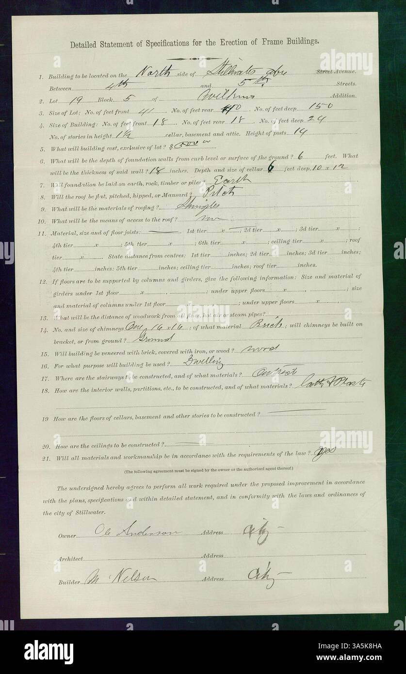 Building permit granted for a new frame building located on Stillwaters ...