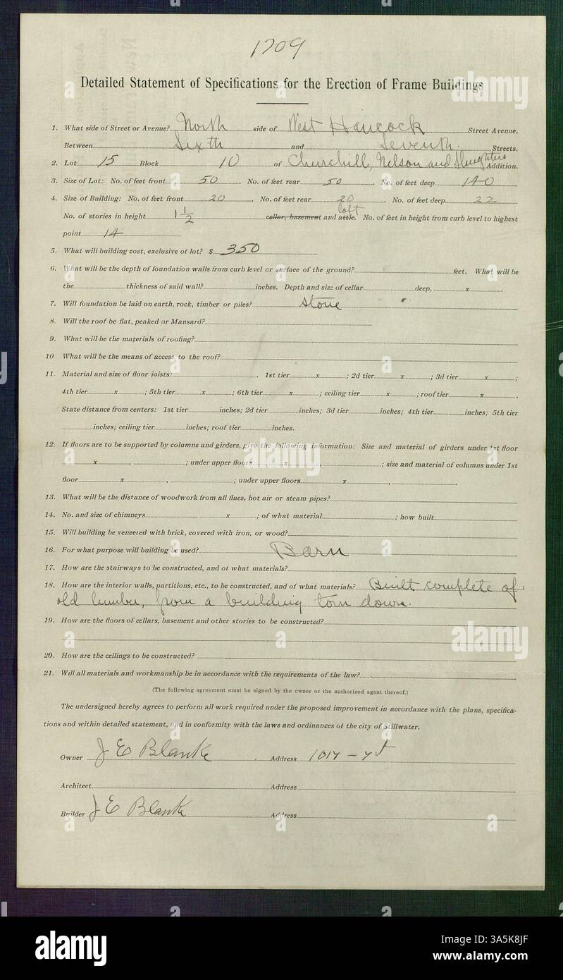 Building permit Number 1709, granted on March 24, 1919, authorized the ...