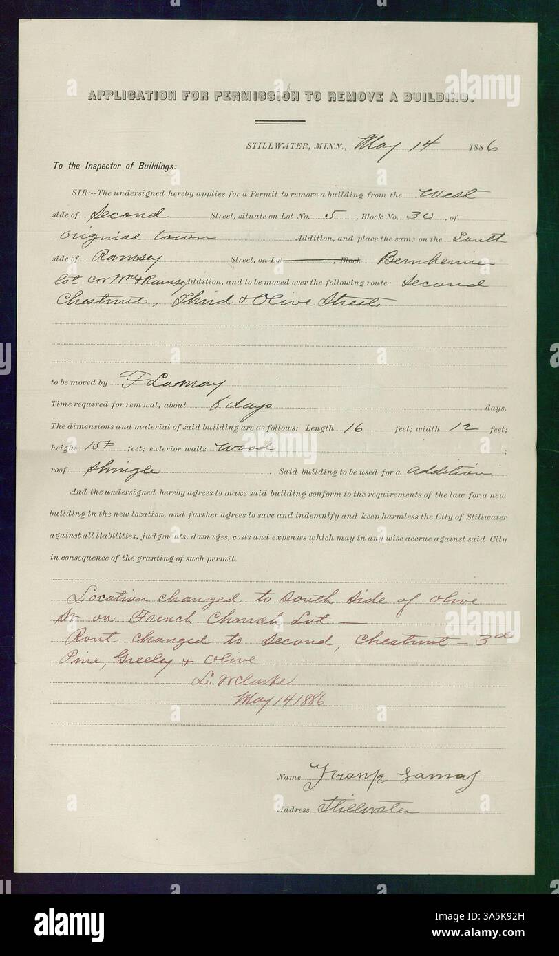Permit granted on May 14, 1886, for the removal of a building from West ...