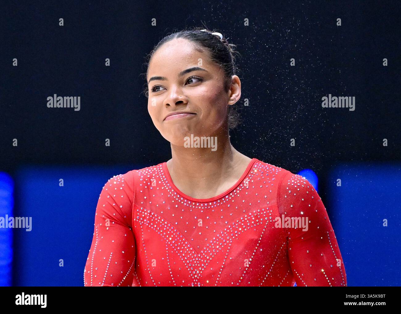 Liverpool, England, UK. 23rd Mar, 2025. LEAT Alia on the Uneven Bars ...