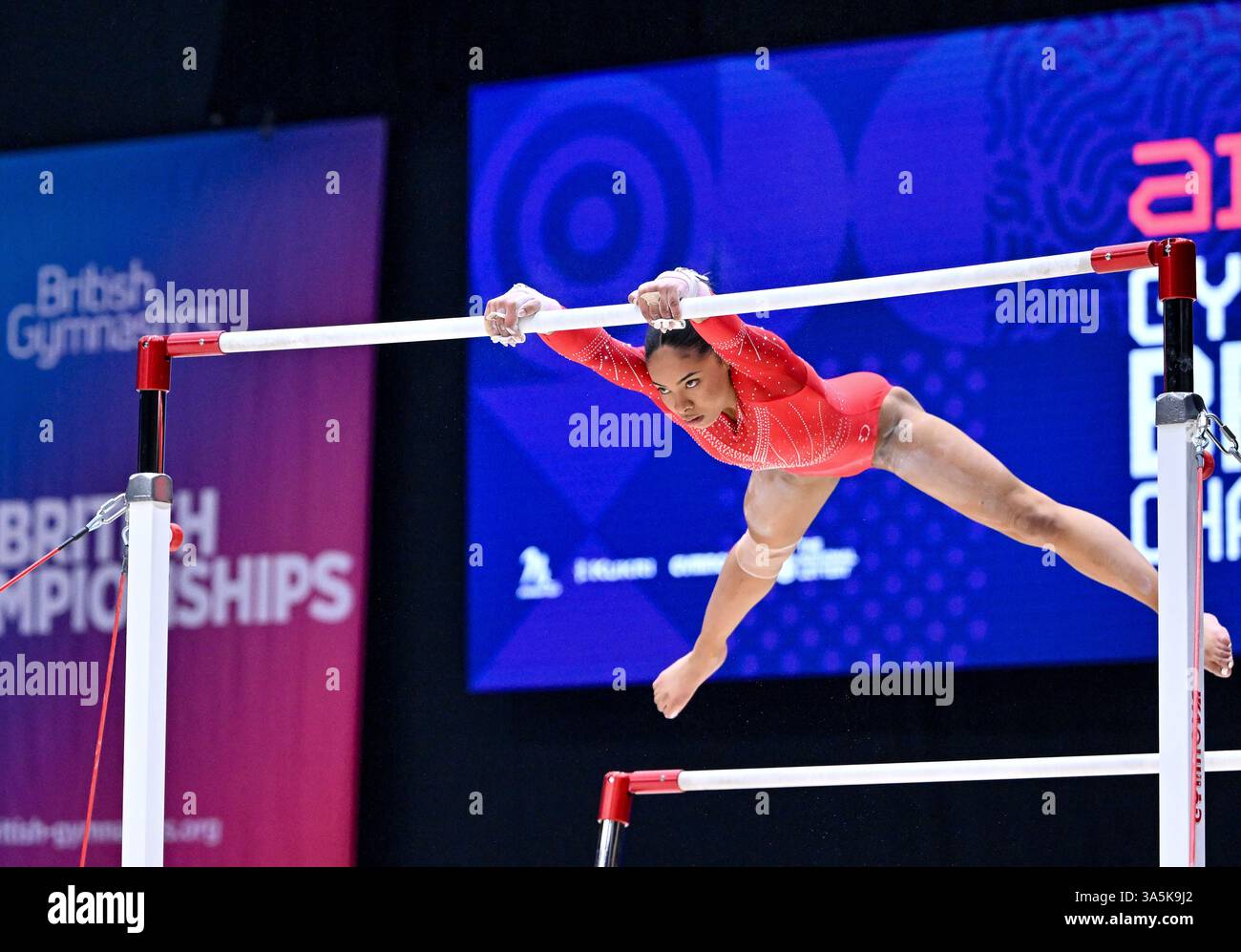 Liverpool, England, UK. 23rd Mar, 2025. LEAT Alia on the Uneven Bars ...