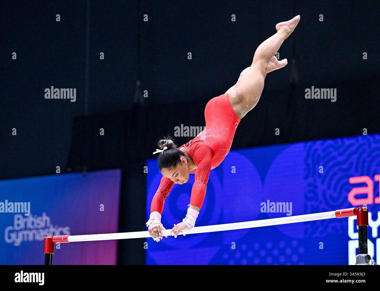 Liverpool, England, UK. 23rd Mar, 2025. LEAT Alia on the Uneven Bars ...