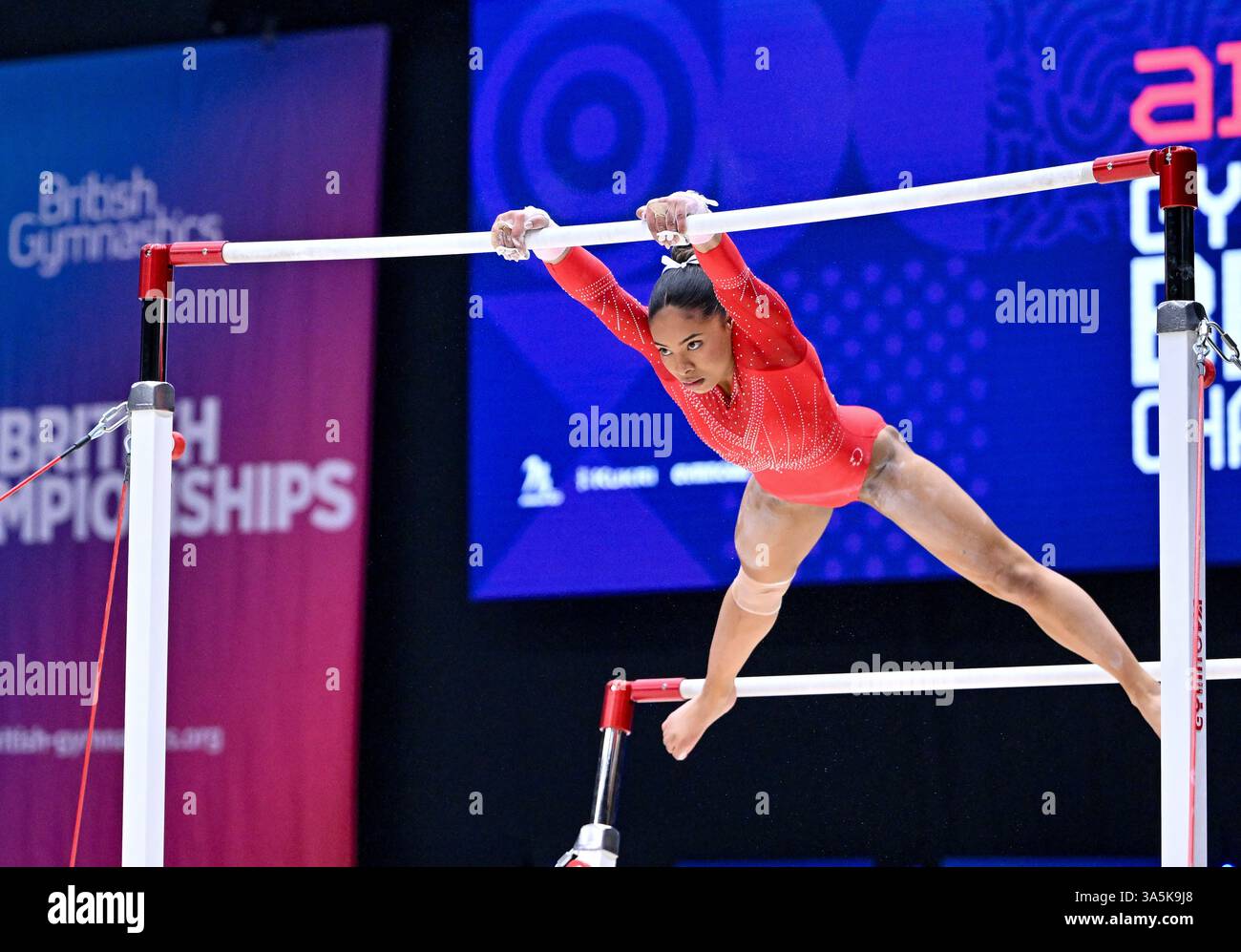 Liverpool, England, UK. 23rd Mar, 2025. LEAT Alia on the Uneven Bars ...