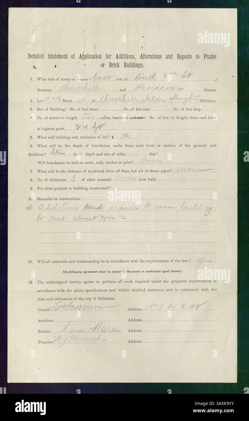 Building permit number 983 was issued in Stillwater, Minnesota, on June ...