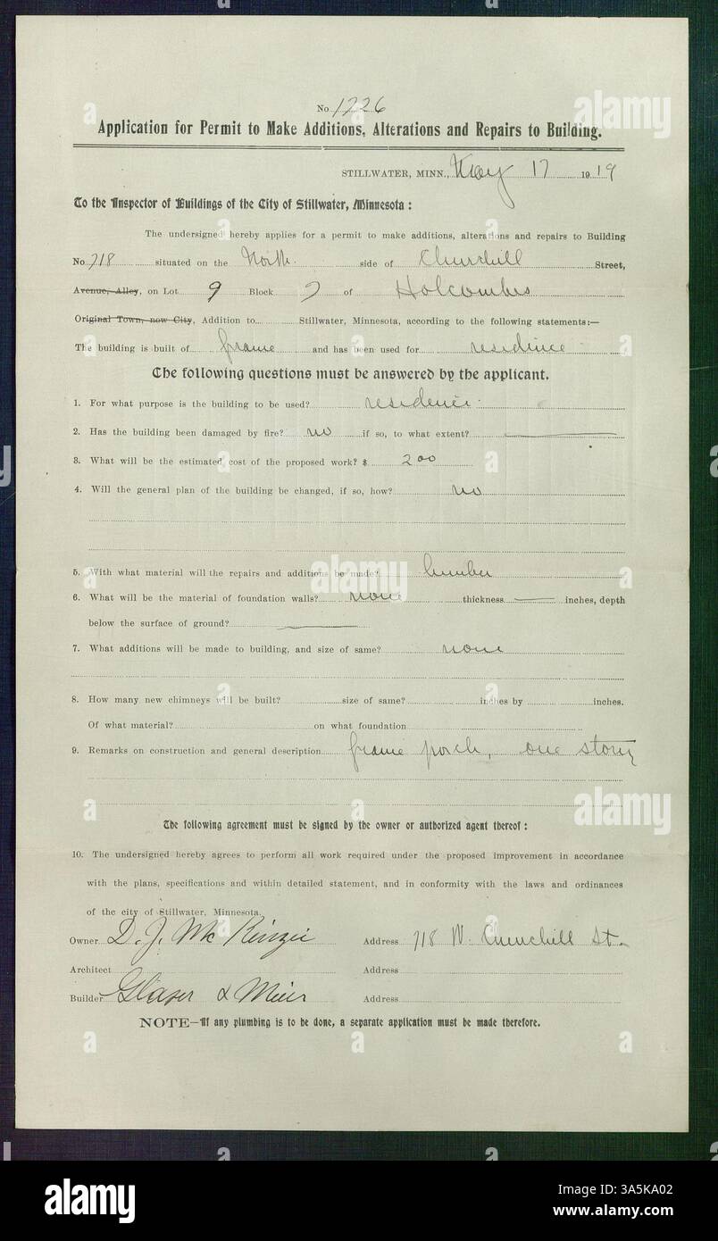 Permit granted for additions and repairs to a residence at 718 West ...