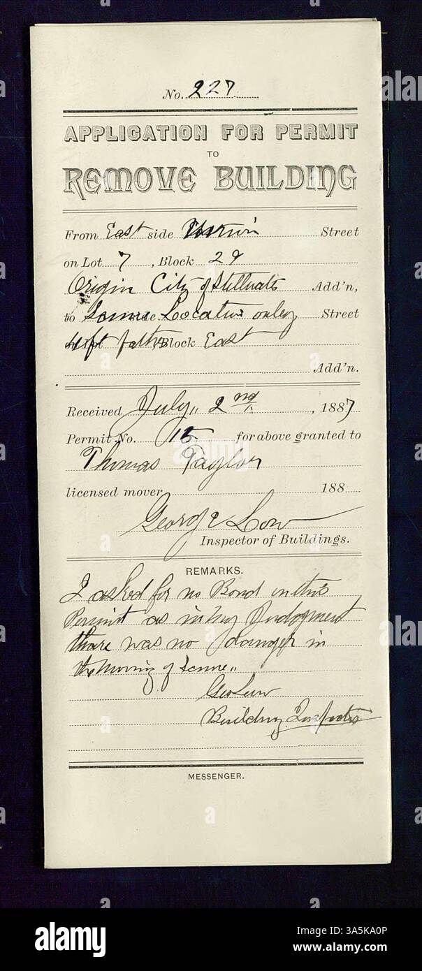 Permit granted for the removal of a building at Main Street, Lot 7 ...