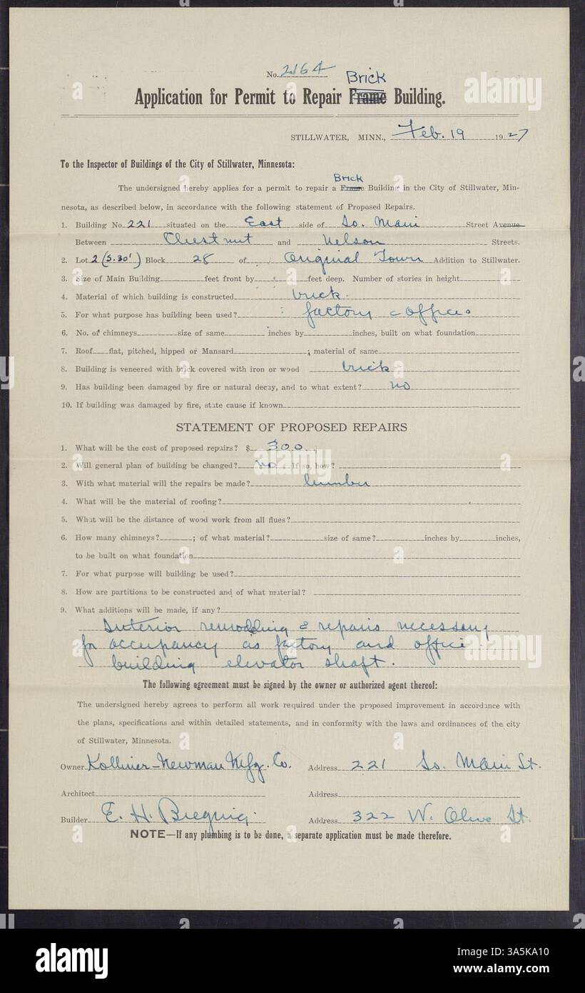 Repair permit issued for a frame building at main street hi-res stock ...