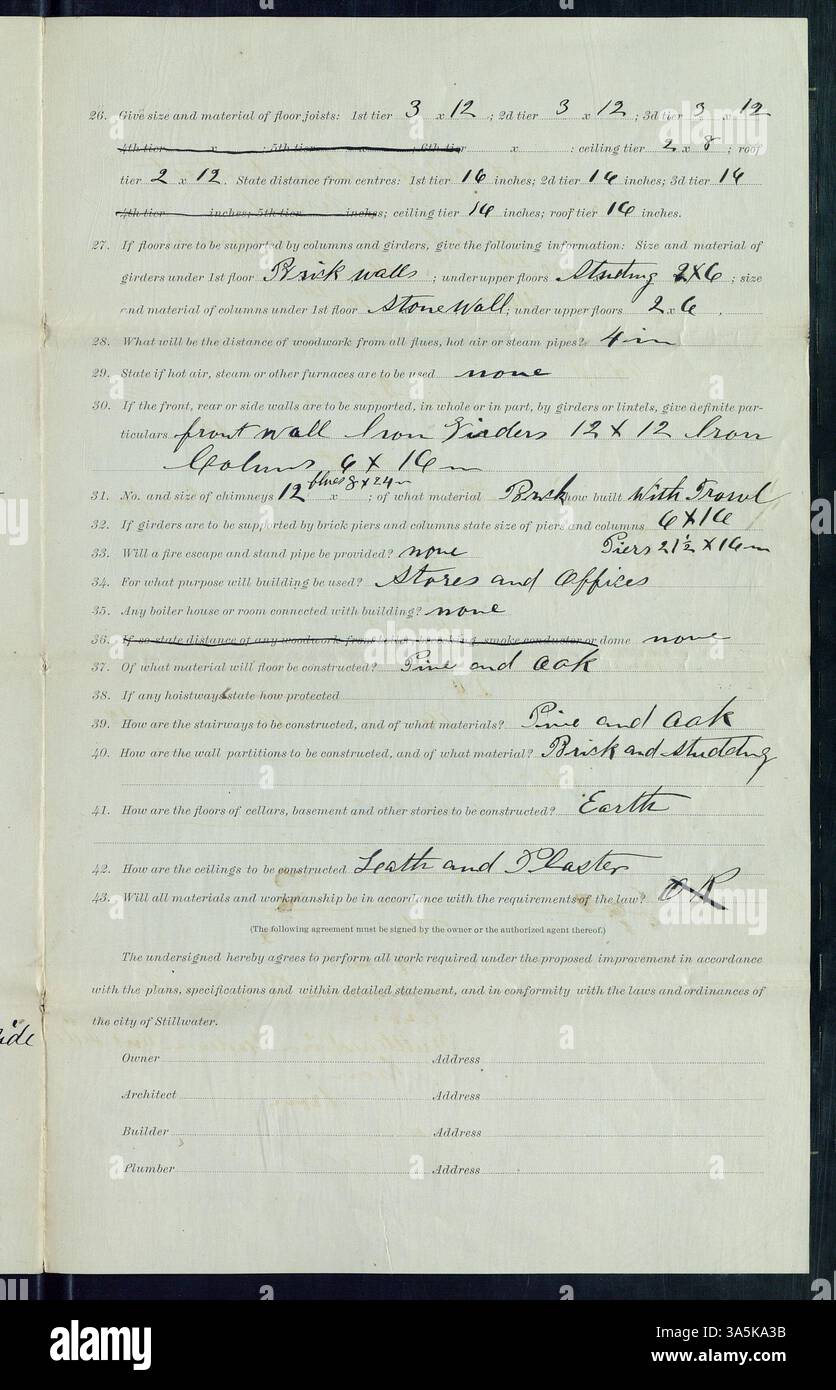 Building permit application for a new brick building on Chestnut Street ...