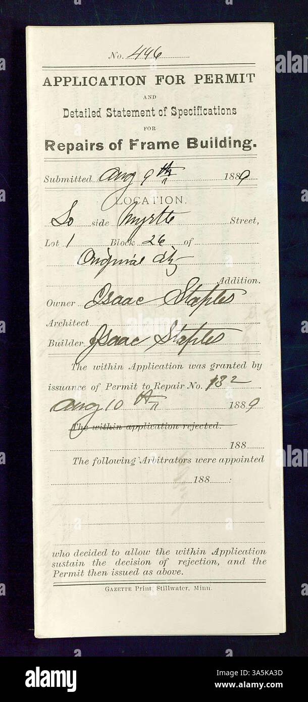 Building permit granted for repairs to a frame building on Olive Street ...