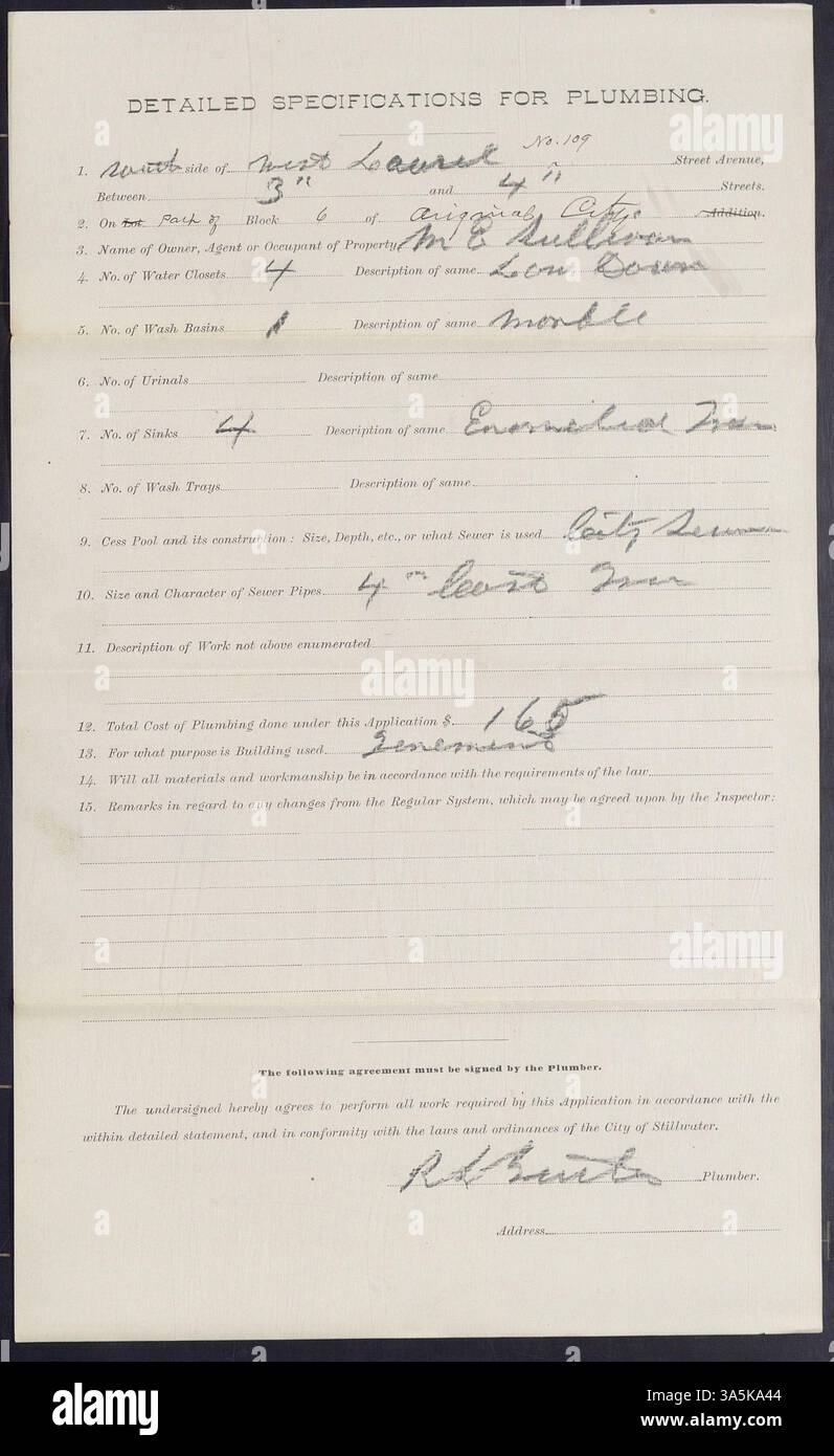 Building permit issued for plumbing work on laurel street hi-res stock ...