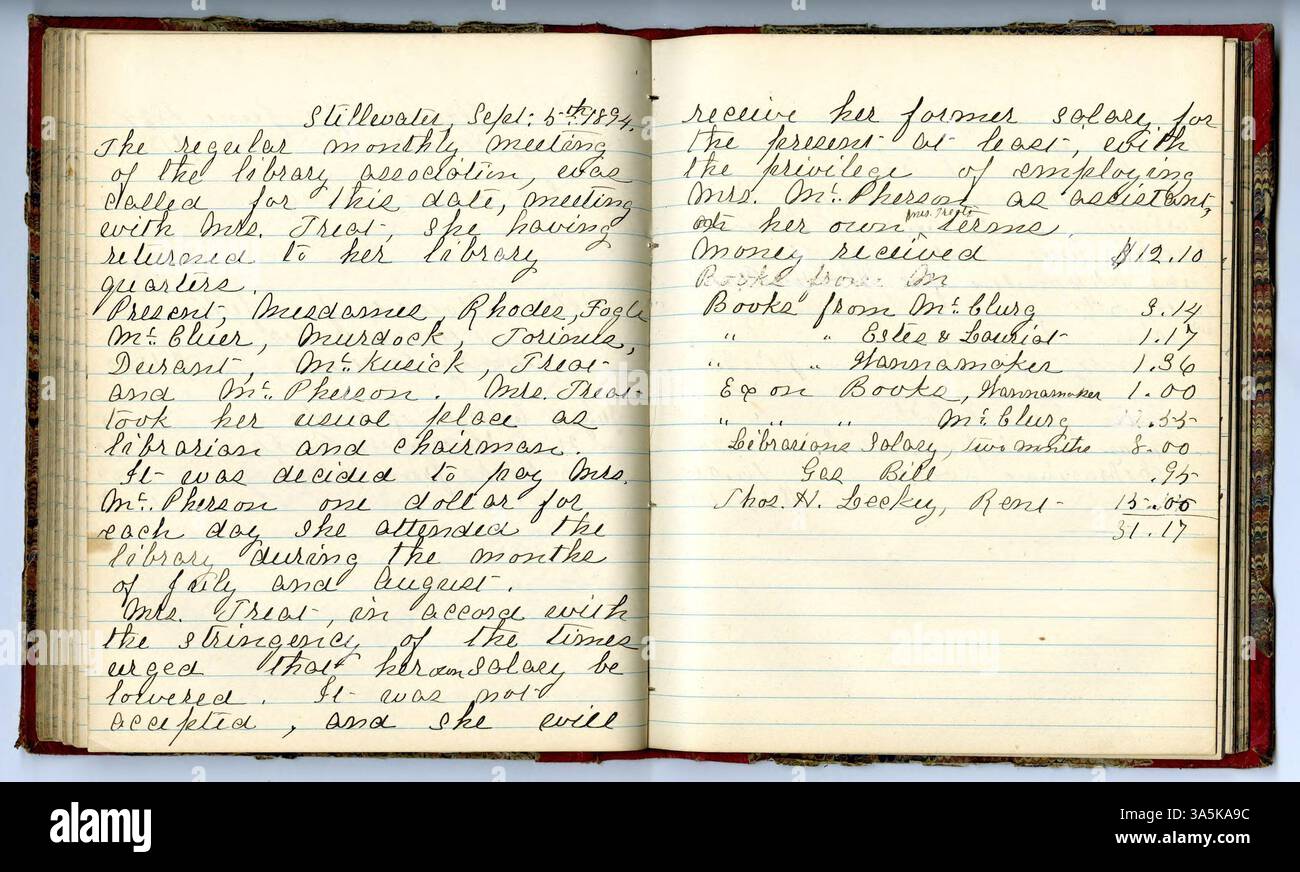The 1870-1896 handwritten record book from the Stillwater Library ...