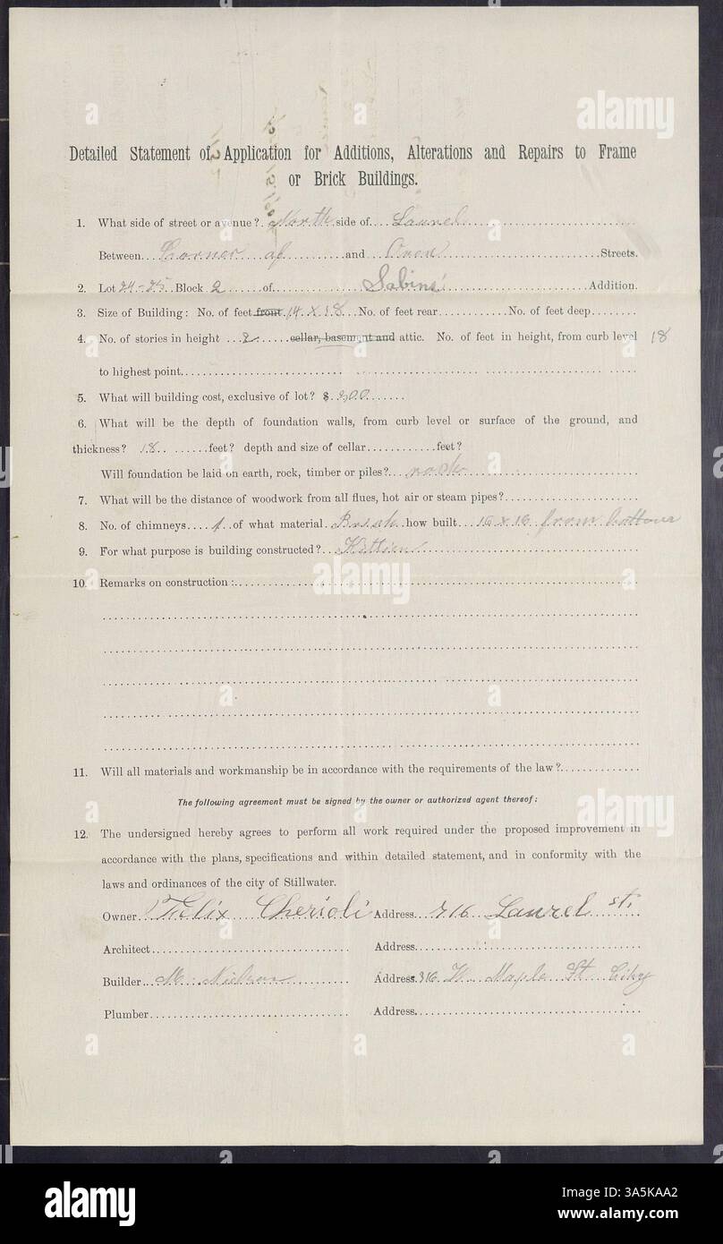 A permit issued on April 15, 1904, for additions and repairs to frame ...