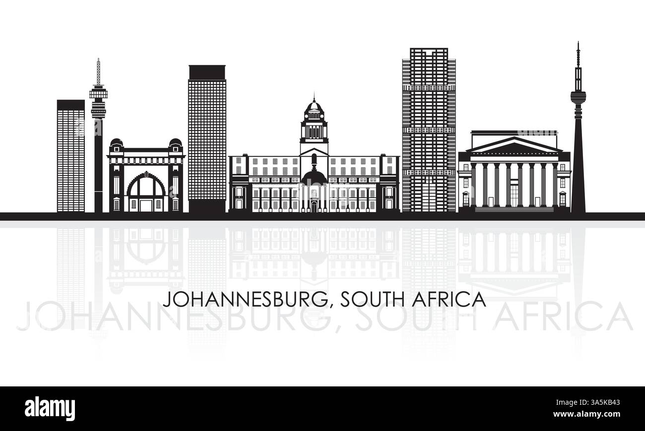 Silhouette Skyline panorama of city of Johannesburg, South Africa ...