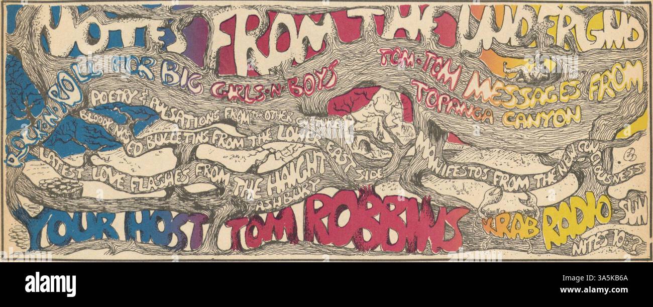 An ad promoting Tom Robbins’ show *Notes from the Underground* on KRAB ...