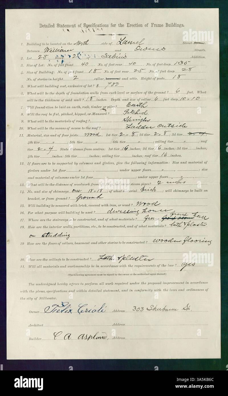 Building permit Number 764, granted on August 24, 1893, authorized the ...