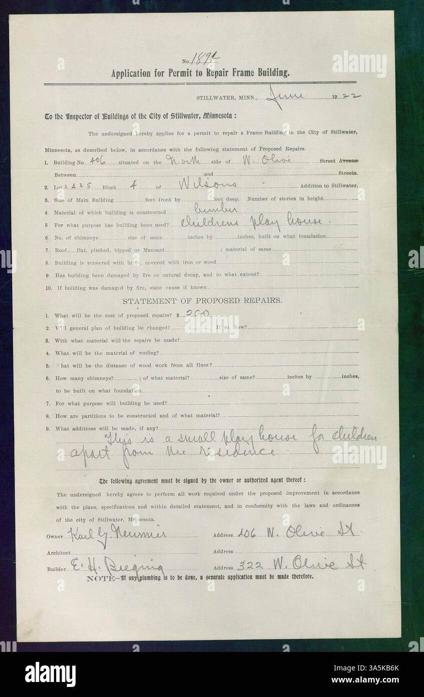 Building permit number 1894 hi-res stock photography and images - Alamy