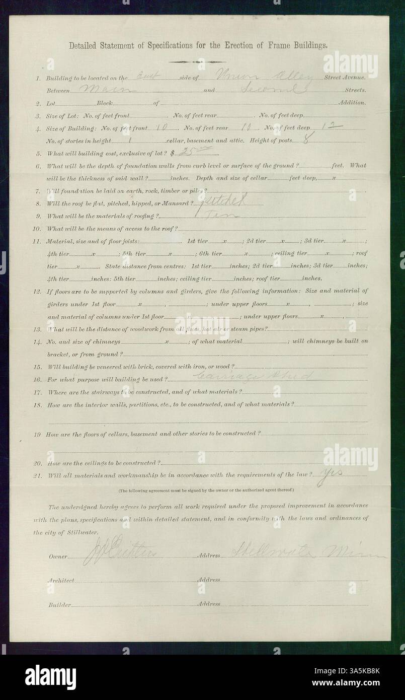 Permit issued for a new frame building on Union Alley, Stillwater ...