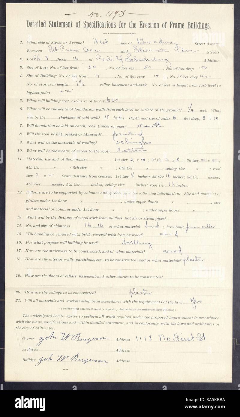 Building permit issued for a new frame building on North Broadway ...