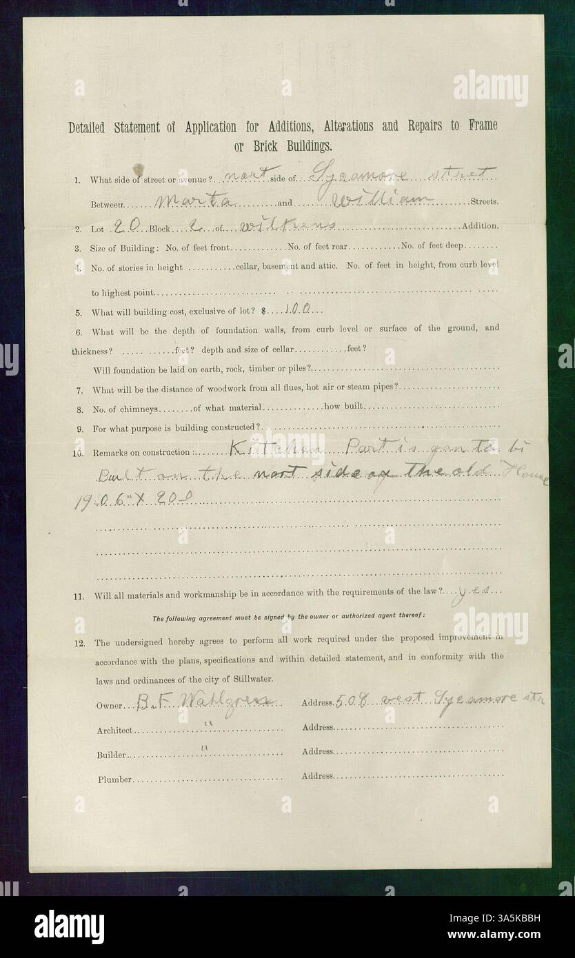 Building permit issued for additions and repairs to a frame or brick ...