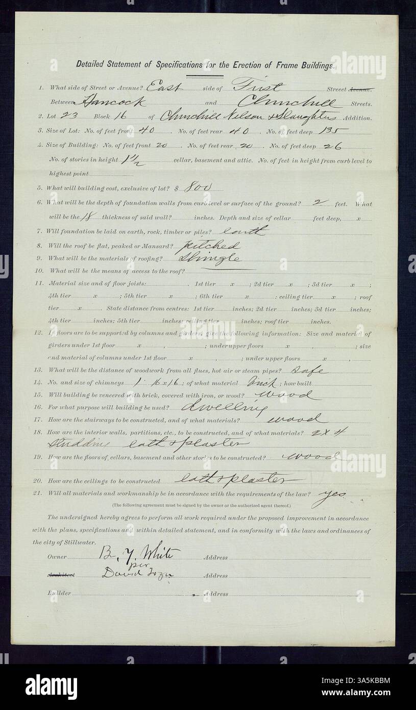 Building permit issued for a new frame structure on First Street ...