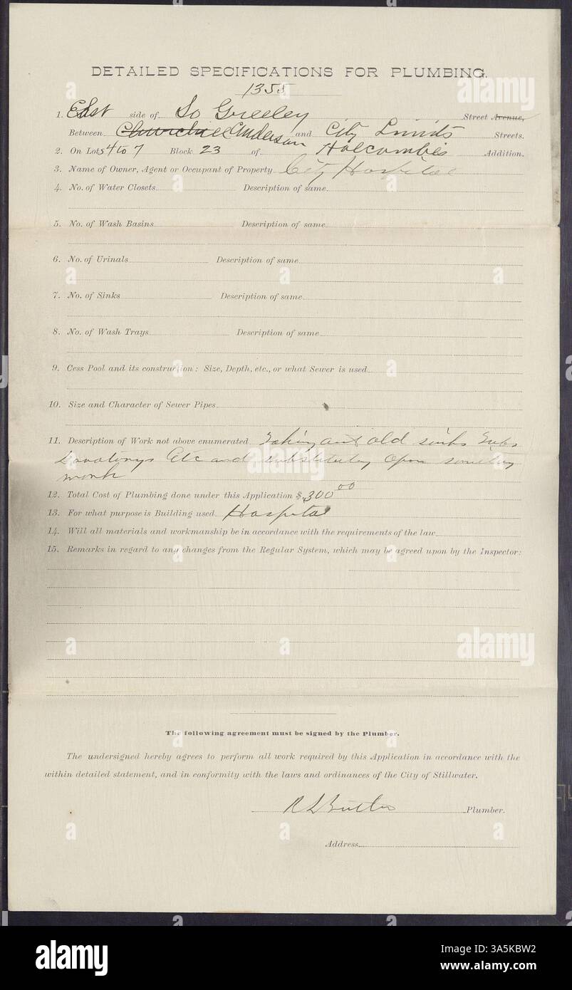 In 1909, a permit was issued for plumbing work at City Hospital in ...