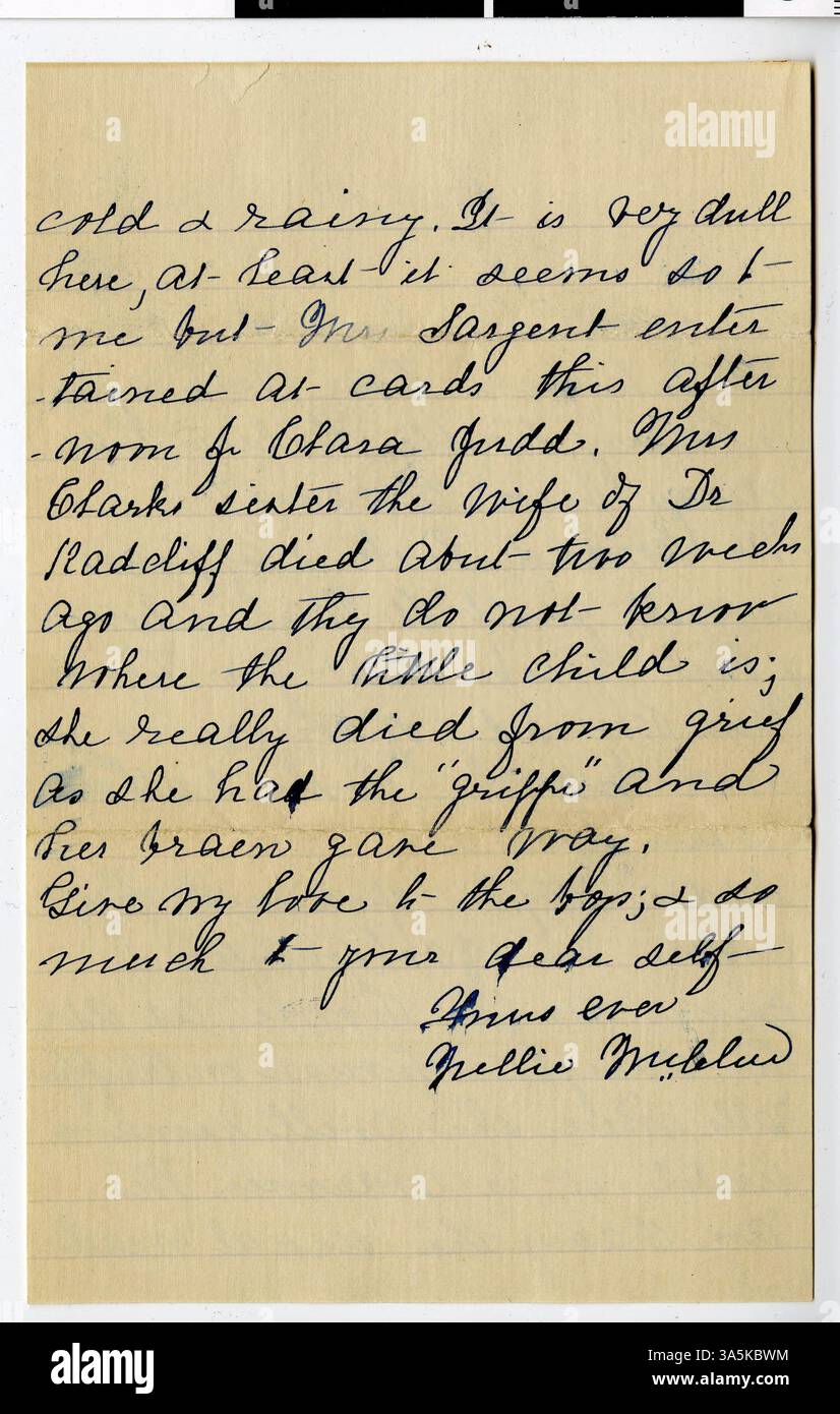 A handwritten six-page letter by Helen 'Nellie' McCluer of Stillwater ...