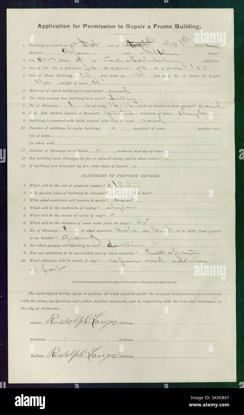 In 1889, a building permit was issued for repairs to a frame building ...