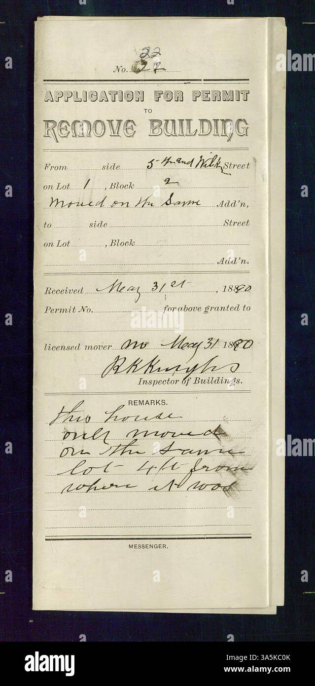 Building permit to remove a building located at Fifth Street and ...