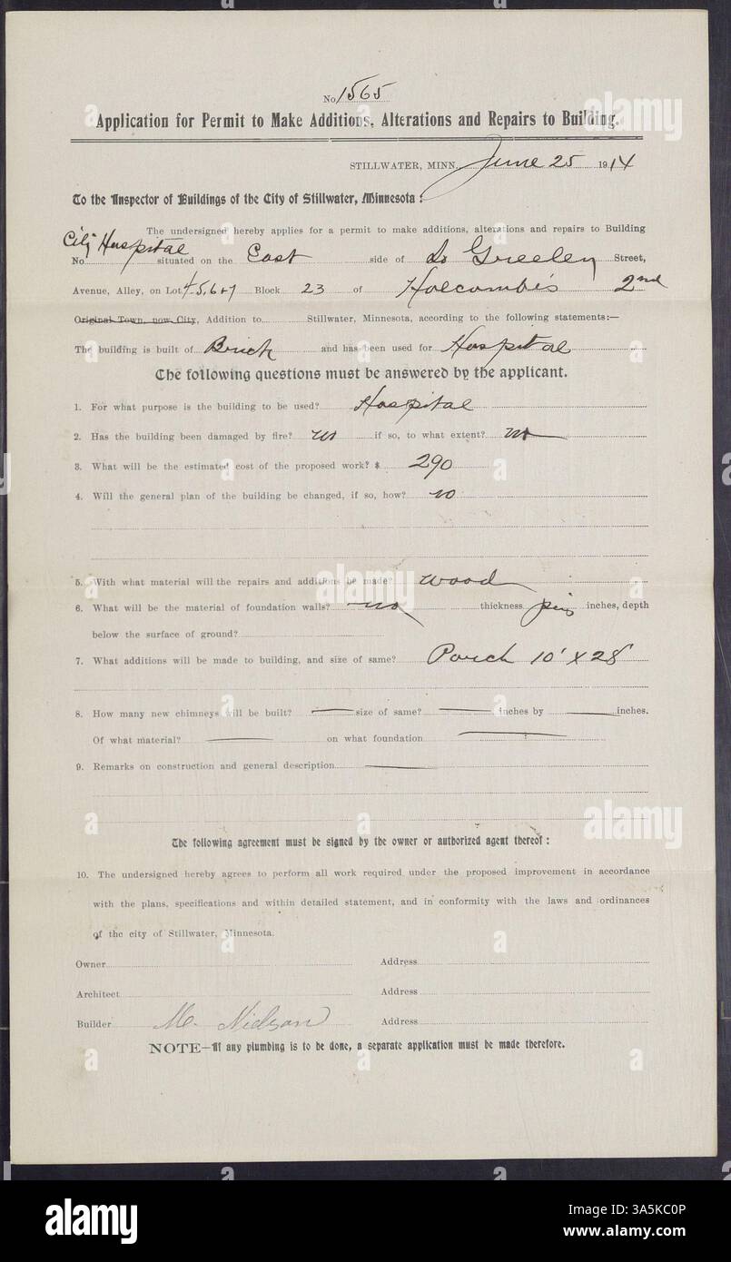 Minnesota the permit was granted to city hospital hi-res stock ...