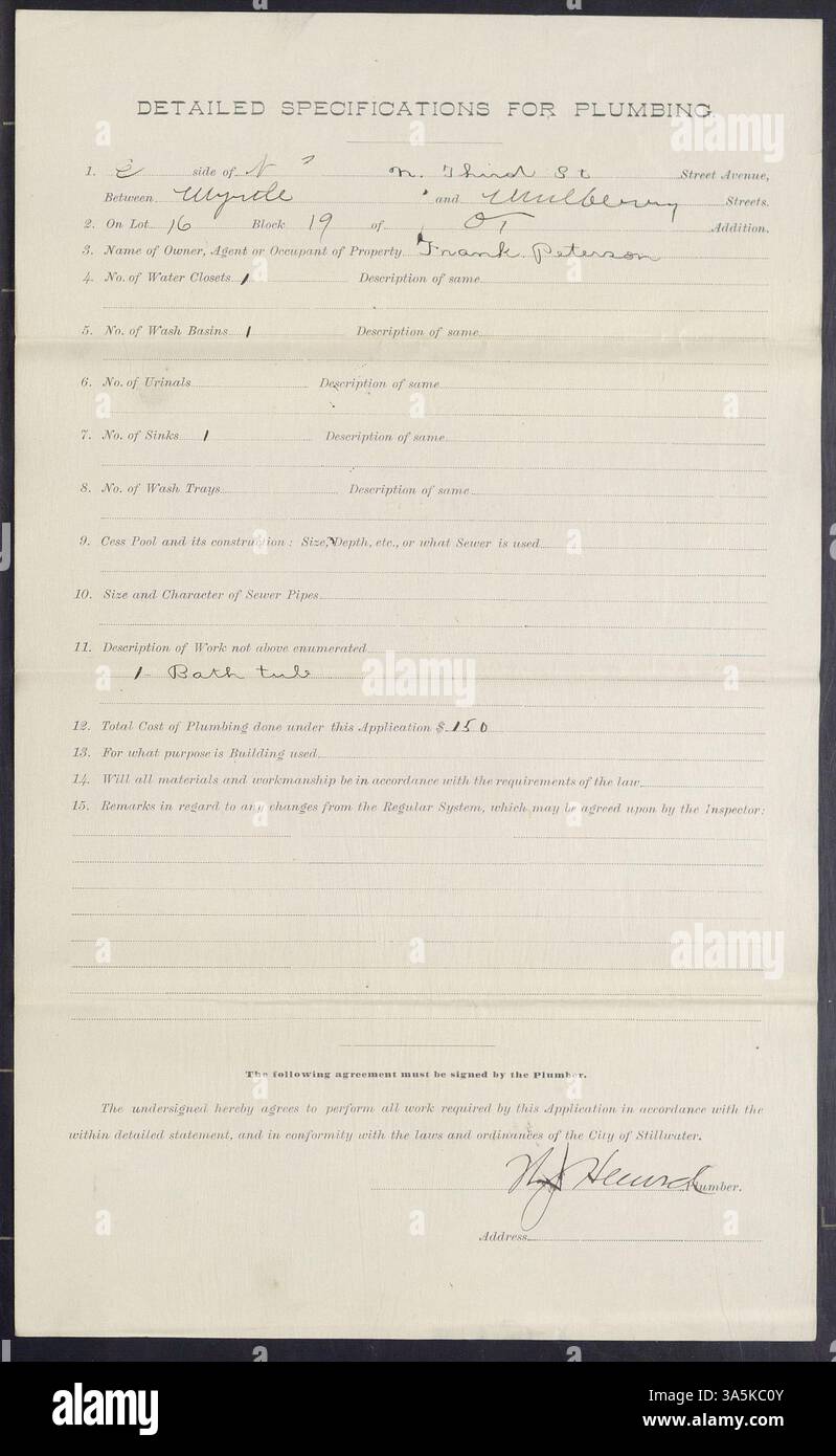 In 1911, a building permit was issued for plumbing work on a property ...