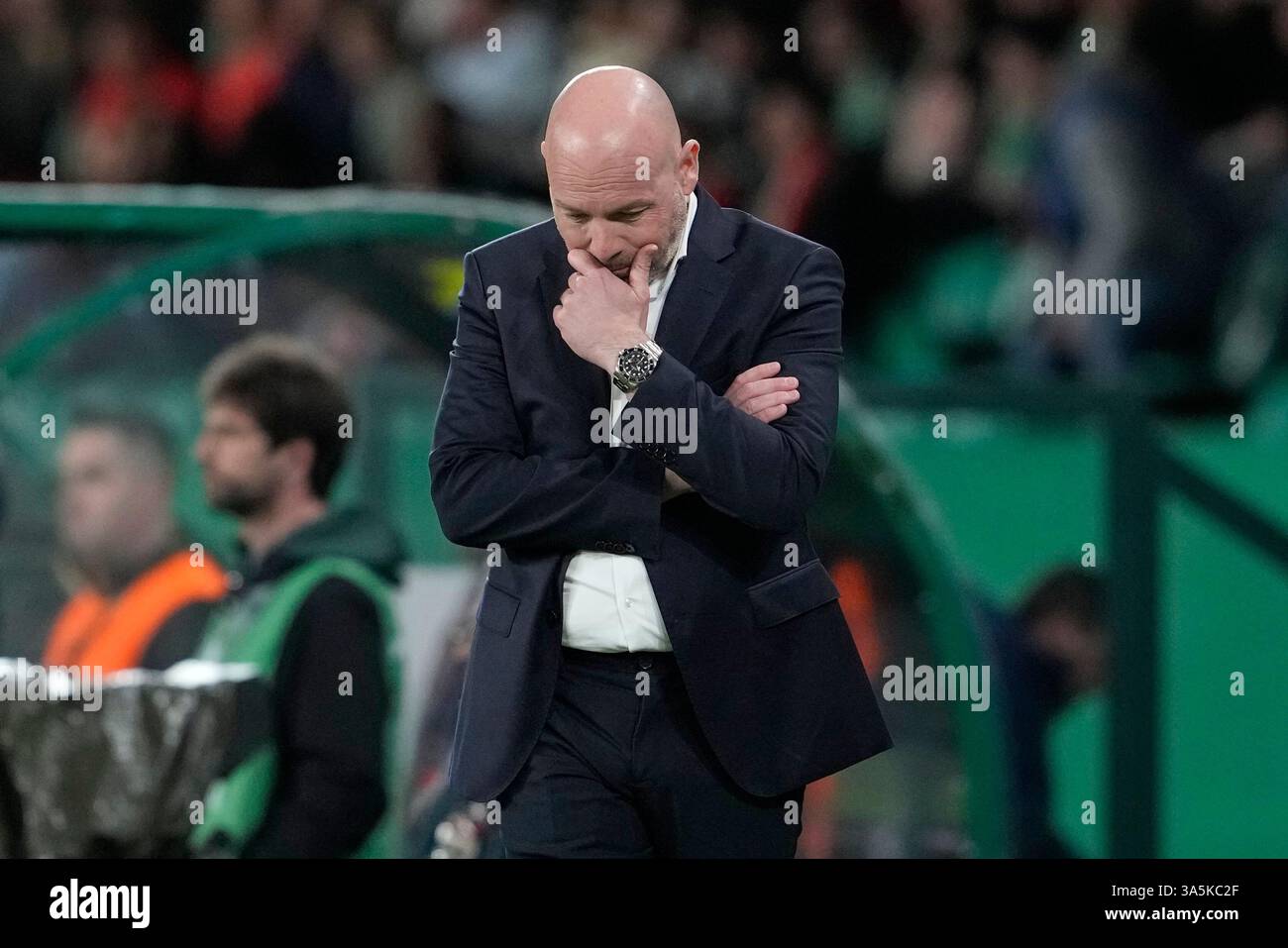 Denmark coach Brian Riemer reacts as he stands on the touchline during ...