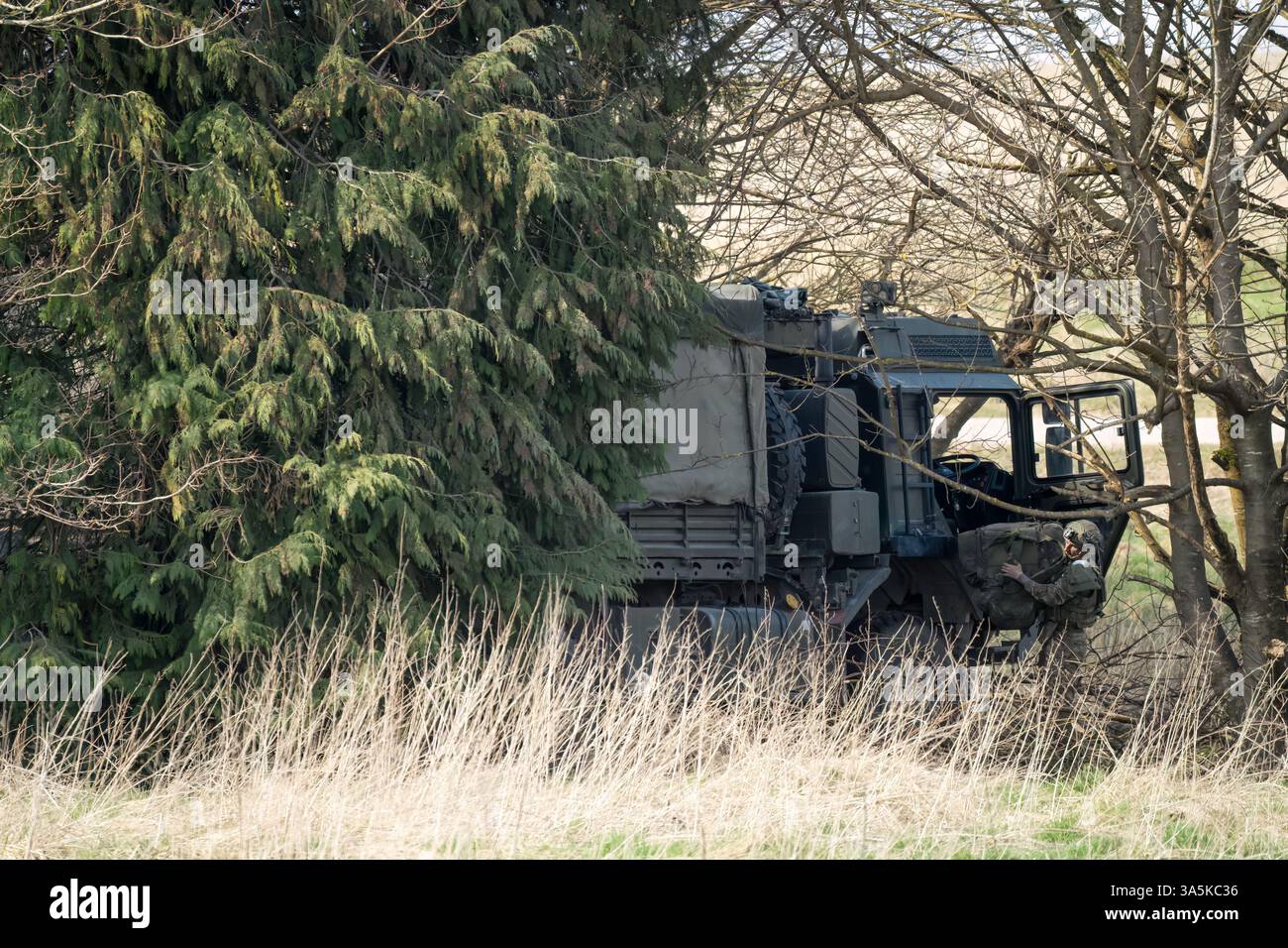 British army MAN SV 4x4 utility truck under cover in woodland Stock ...