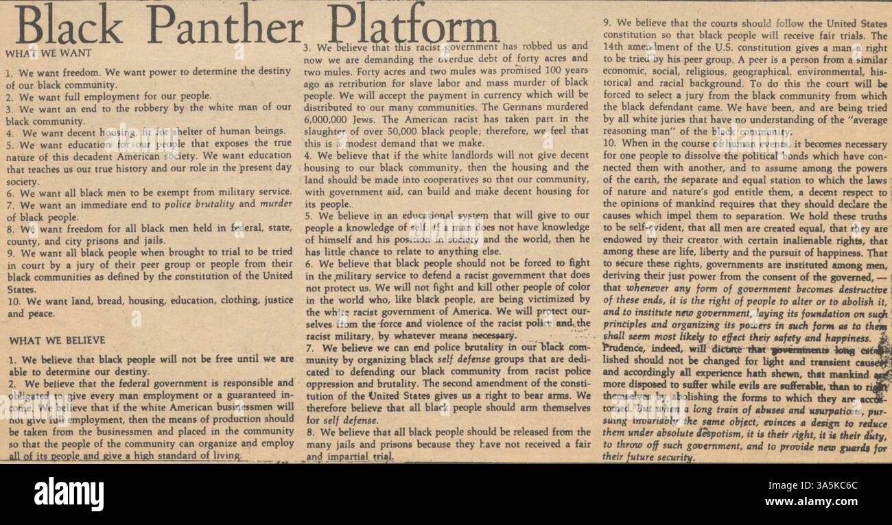The Black Panther Party Platform, reprinted in the Seattle underground ...