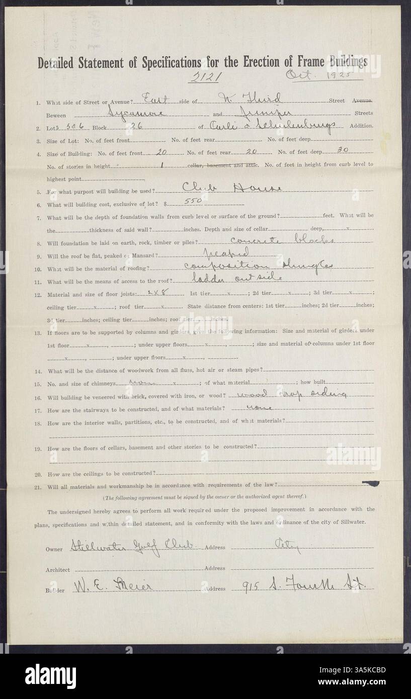 Building permit application for a new frame building submitted in ...