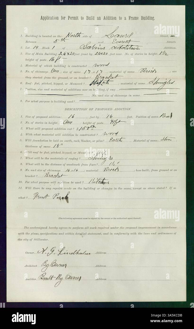 This building permit, granted on April 4, 1888, was for an addition to ...