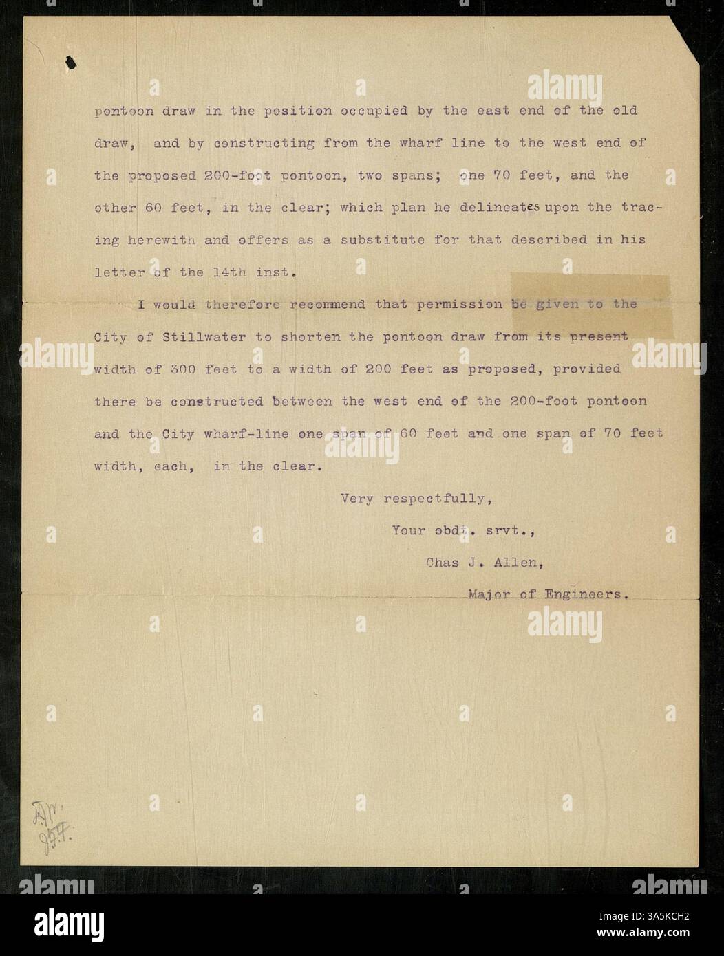 A letter from Major of Engineers Charles J. Allen to General James C ...