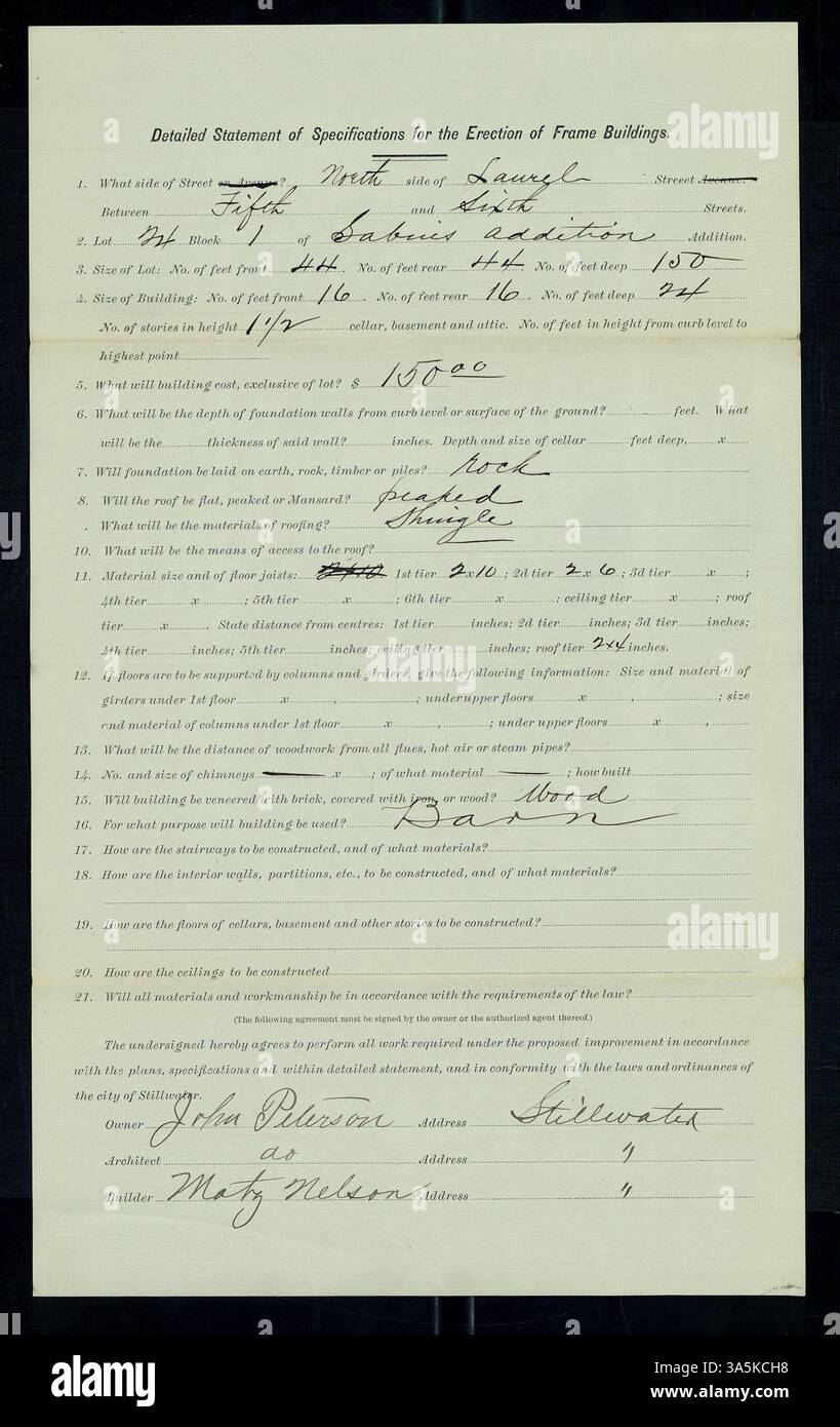 Building permit issued for a new frame building on the north side of ...