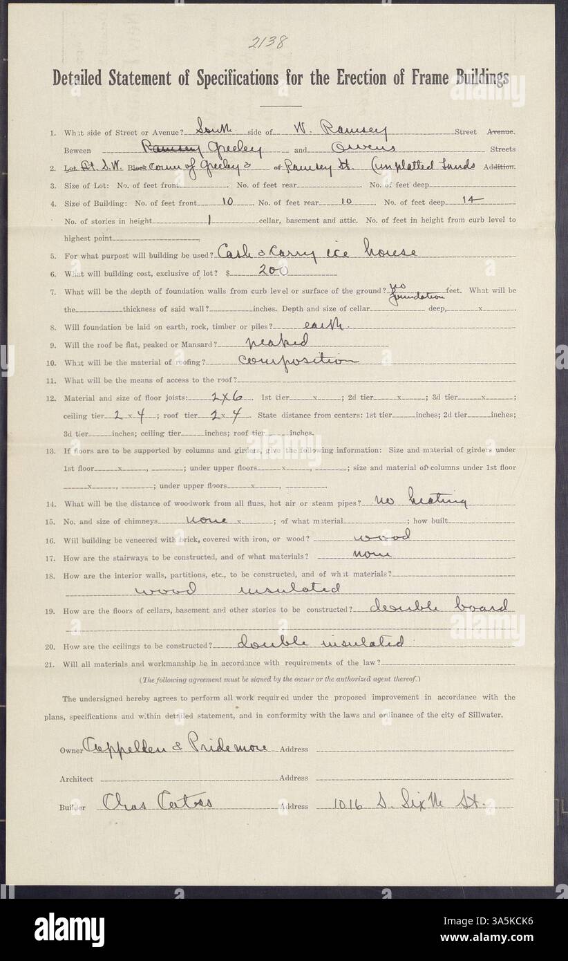 Permit issued for the construction of a new frame building in ...