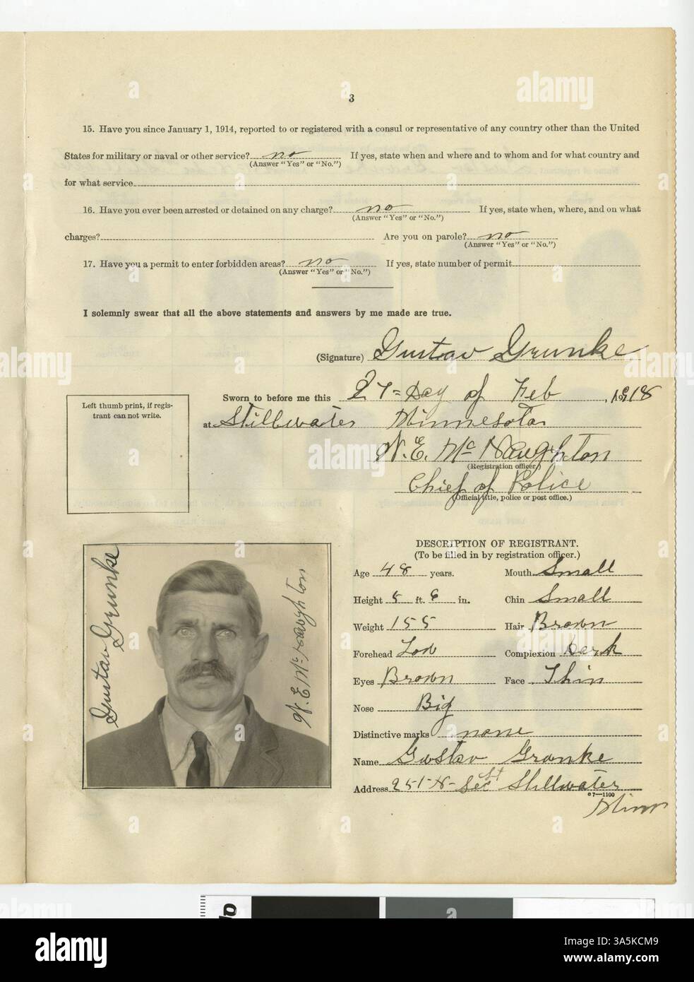 Registration affidavit of Gustav Grunke, sworn to W.E. McNaughton ...