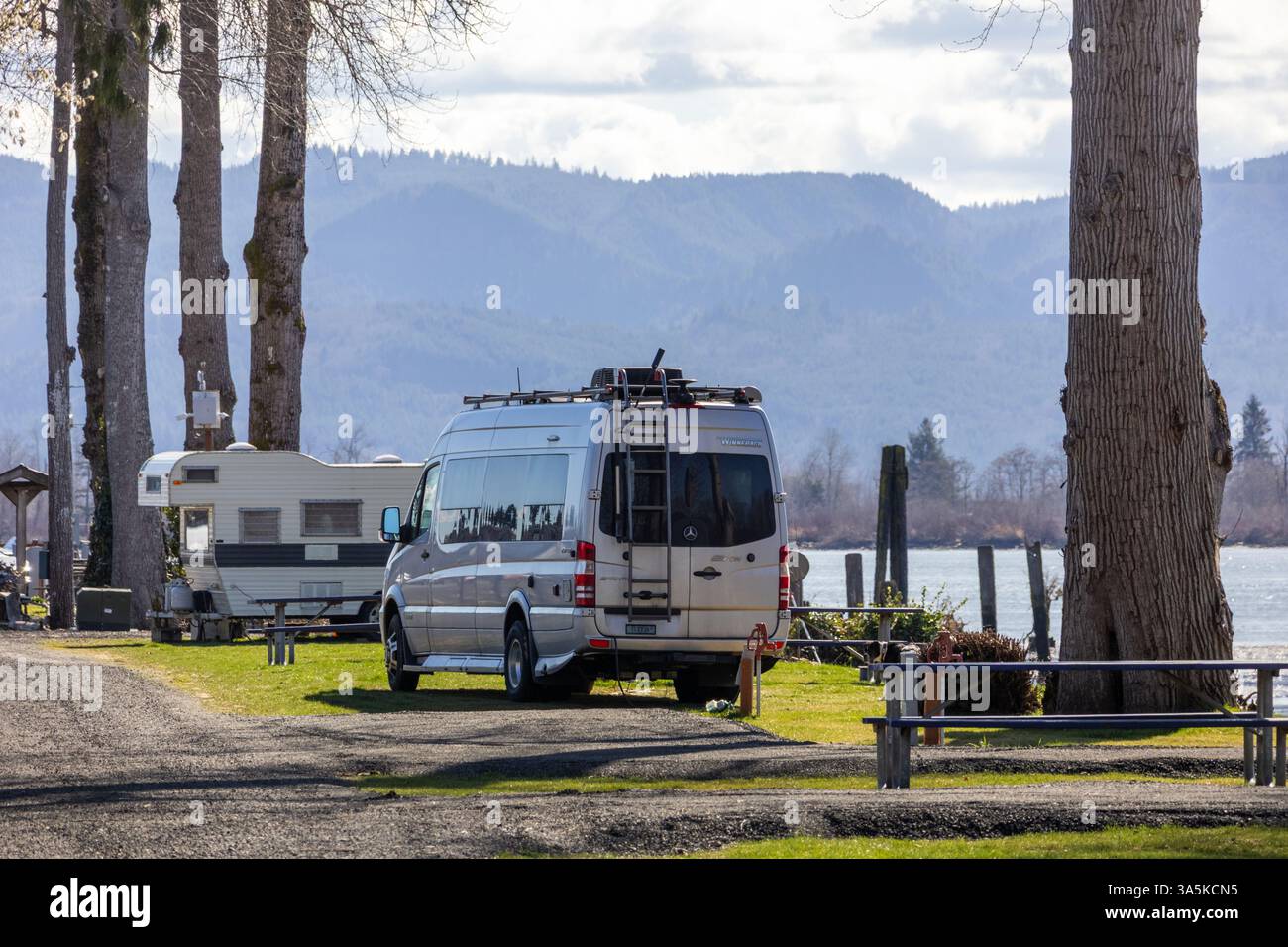Cathlamet WA USA March 6 2025: Sprinter Van Camper at the marina Stock ...