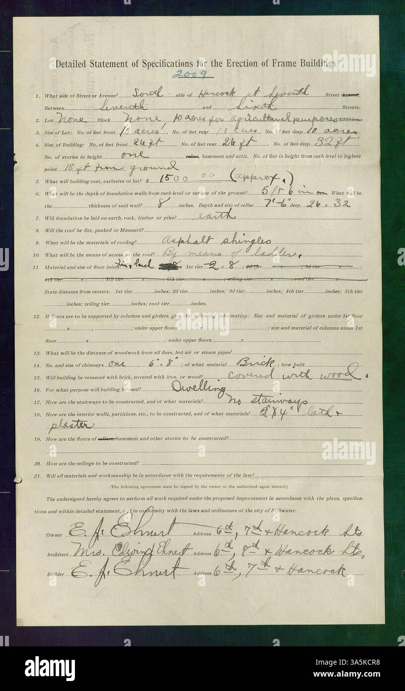 Building permit issued for a new frame structure located at Hancock and ...