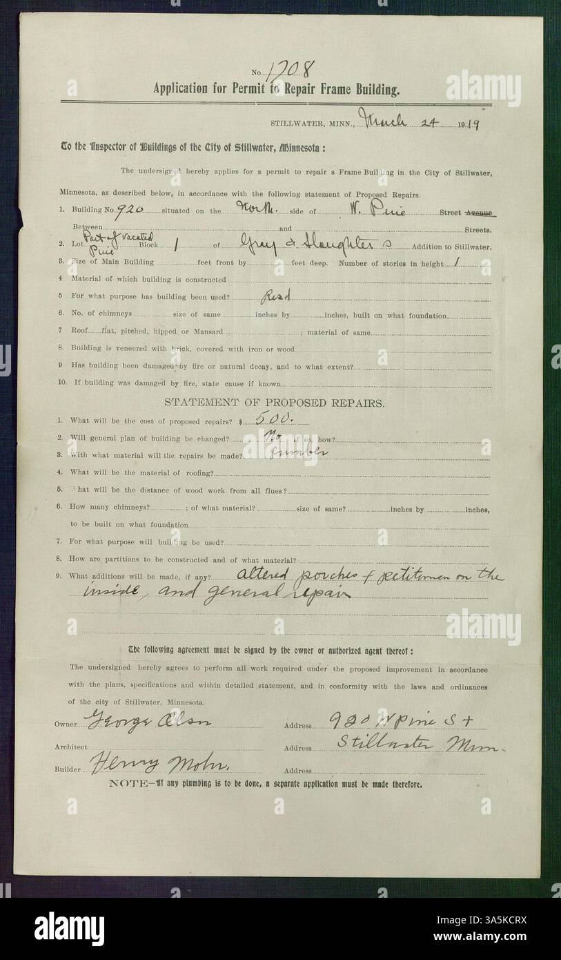 Building permit granted for repairs to a frame building located on West ...