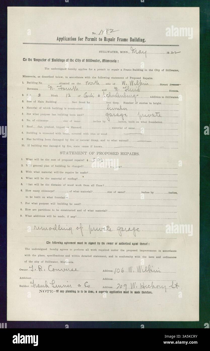 Building permit issued for repairs to a frame structure located hi-res ...