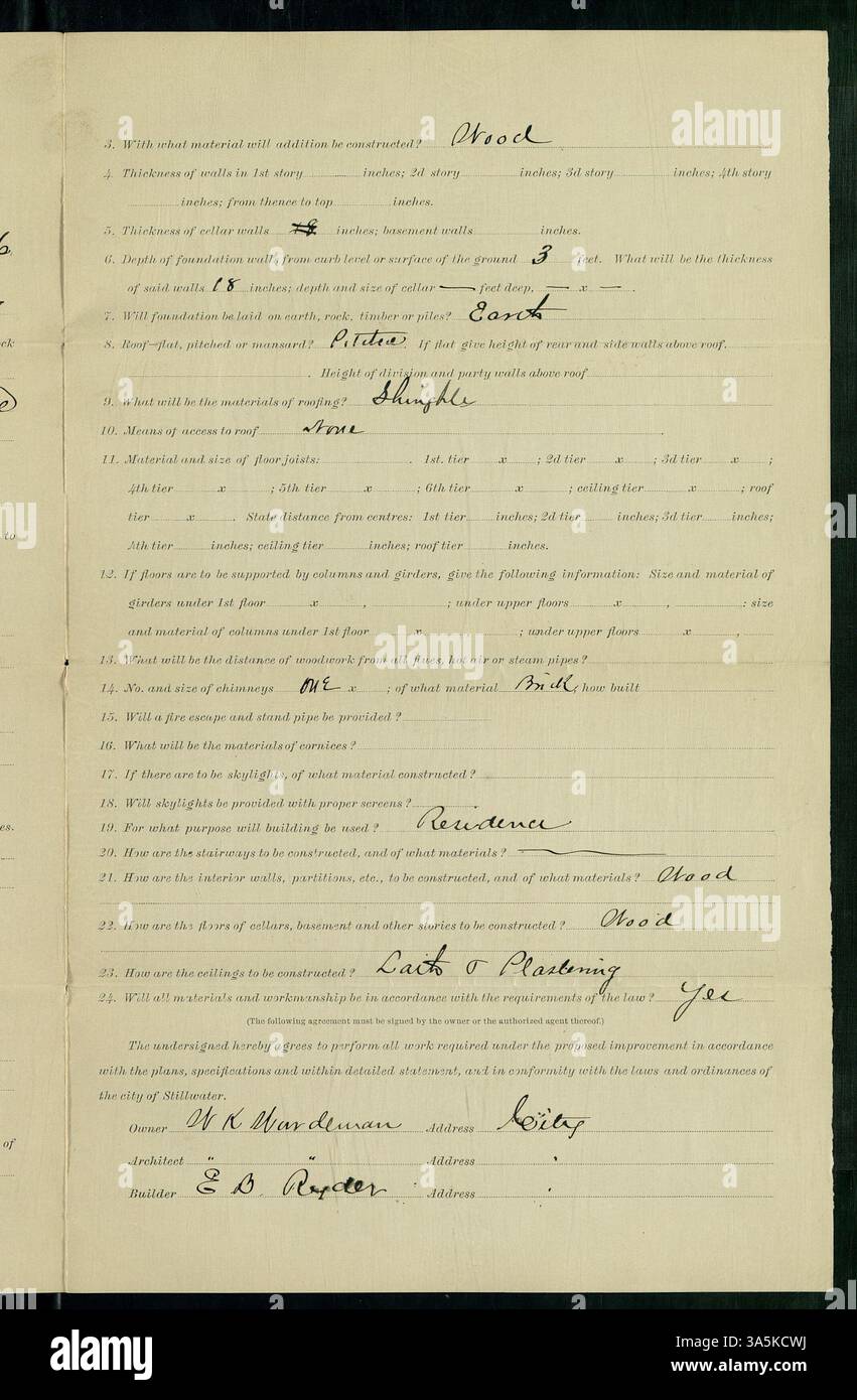 Permit for an addition to a building at South School Street, Stillwater ...