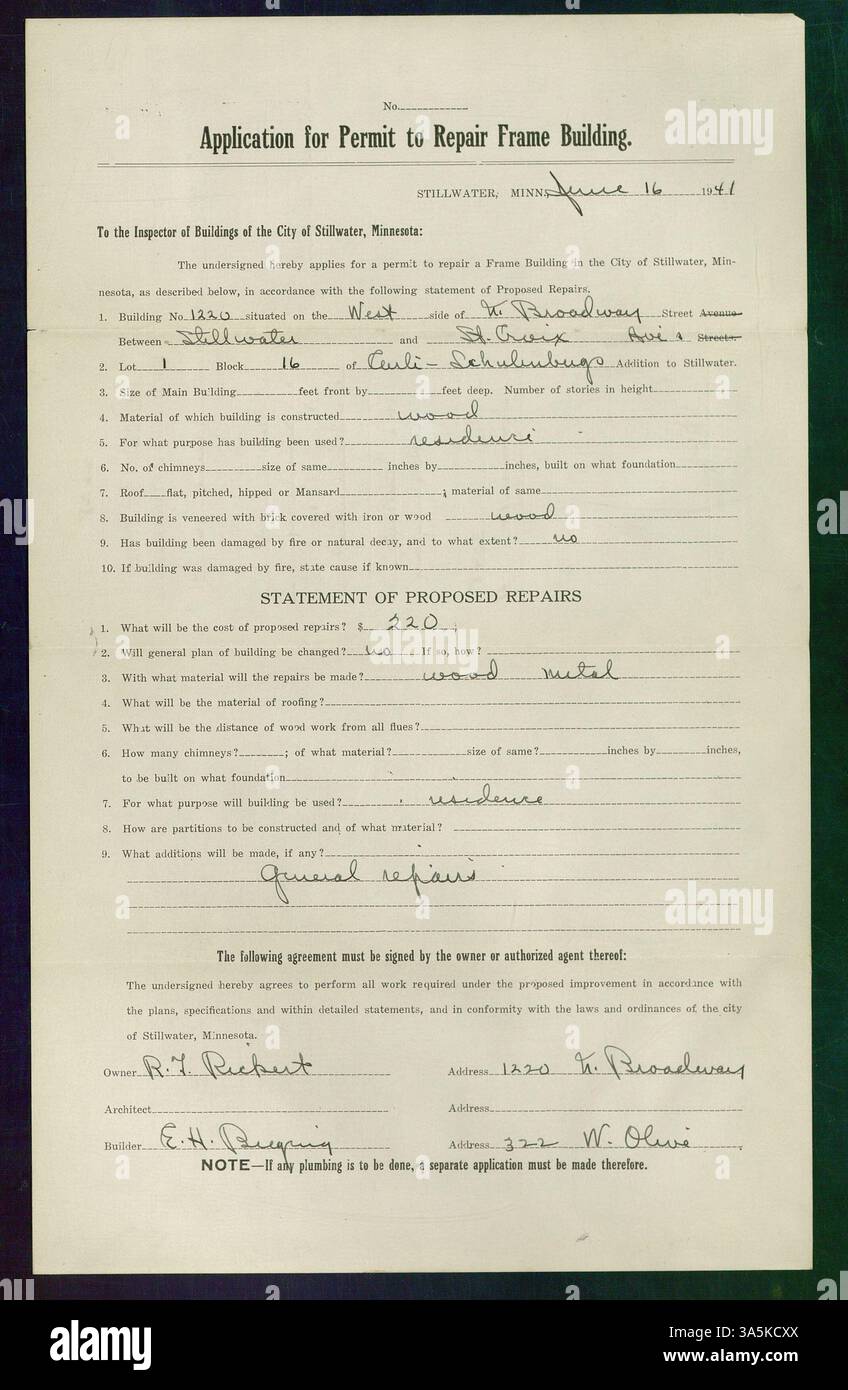 Building permit issued for repairs to a frame building in Stillwater ...
